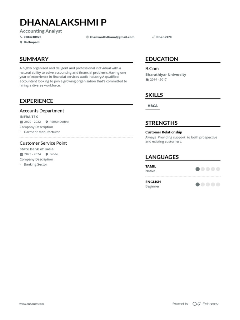 Dhanalakshmi PResume | PDF