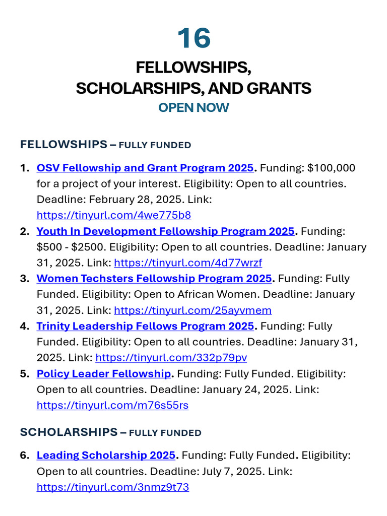 16 Scholarships, Fellowships, and Grants Open | PDF