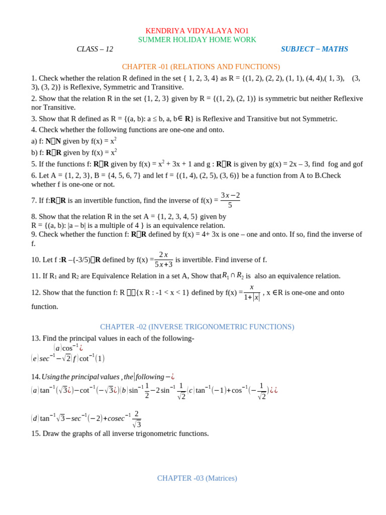 HOLIDAY HOMEWORK MATHS | PDF | Abstract Algebra | Mathematical Physics
