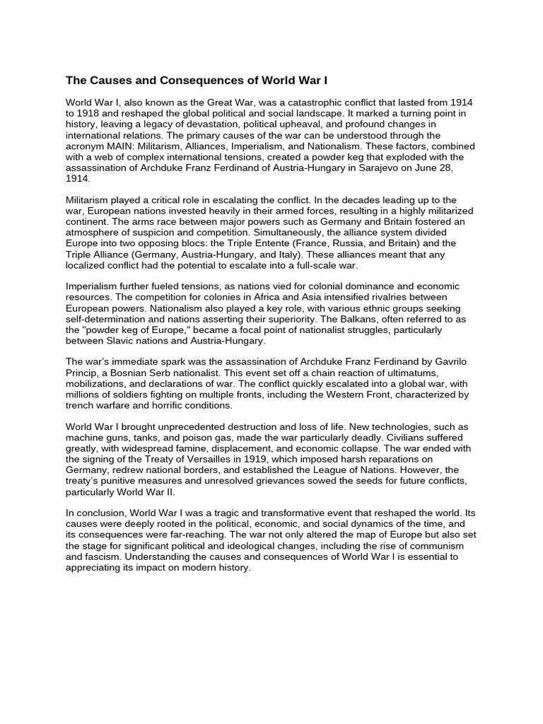 The Causes and Consequences of World War I | PDF | World War I | Global ...