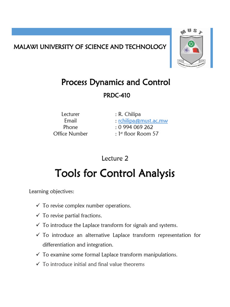 Lecture 2-Tools For Control Analysis | PDF | Complex Number | Laplace ...