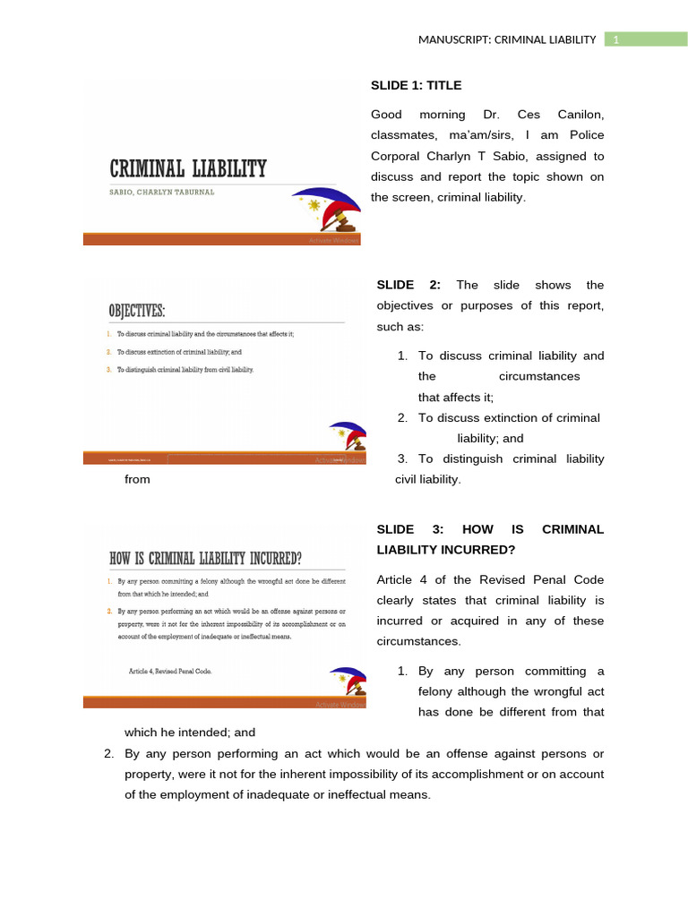 Manuscript Criminal Liability | PDF | Aiding And Abetting | Crimes