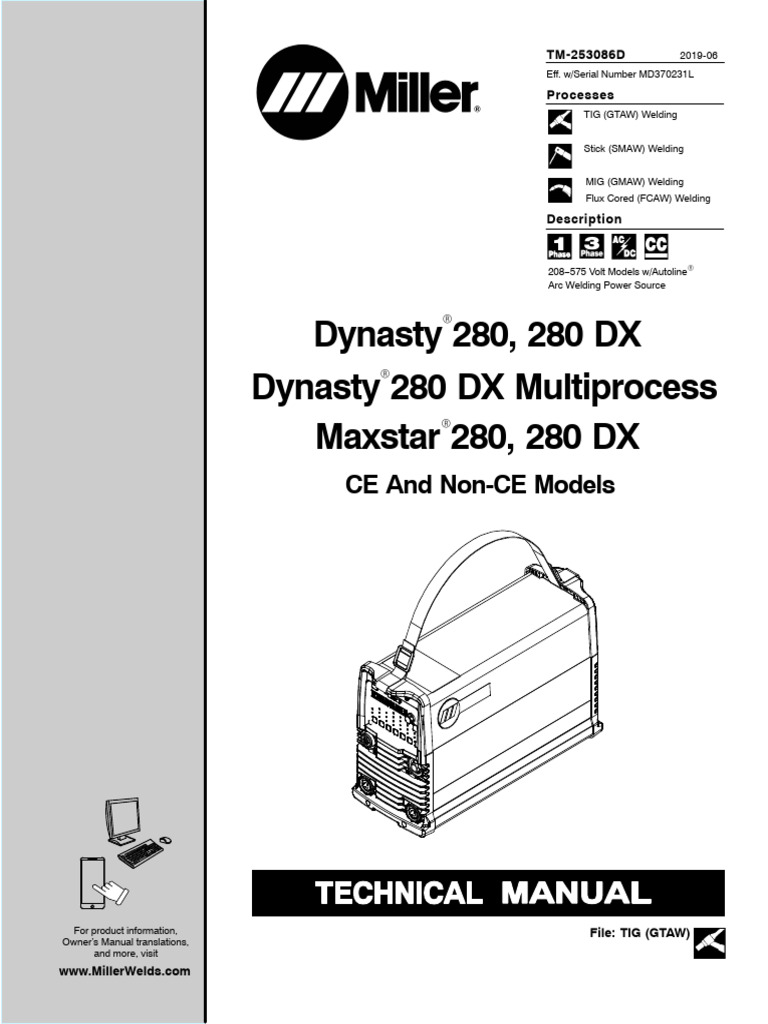 Miller Dynasty 280 User Manual | PDF | Welding | Construction