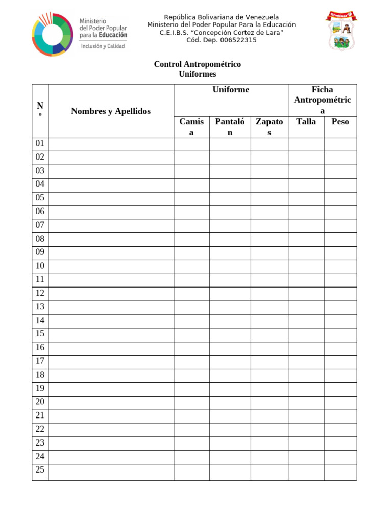 Control de Uniformes y Medidas Escolares | PDF