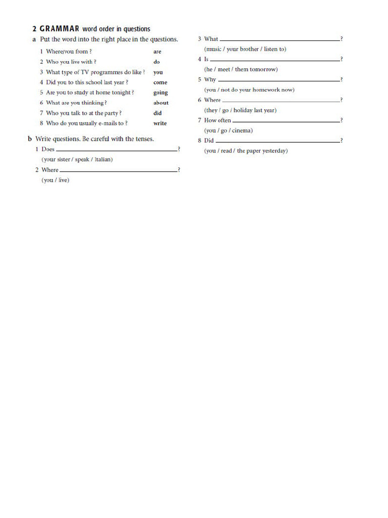 Pre 1a Questions Test | PDF