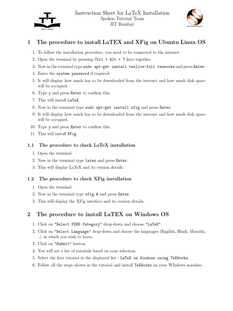 LaTeX Installation Sheet English | PDF