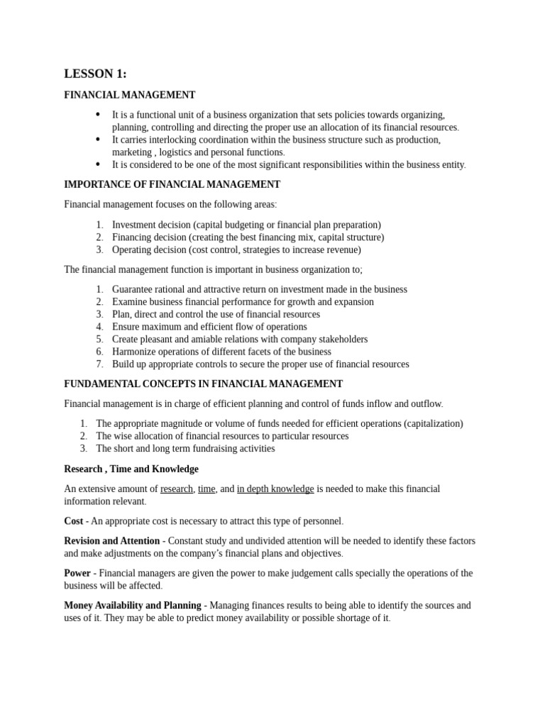 LESSON 1, 2, 2A, 3, 3A (Prelim - Financial Management) | PDF | Cash ...