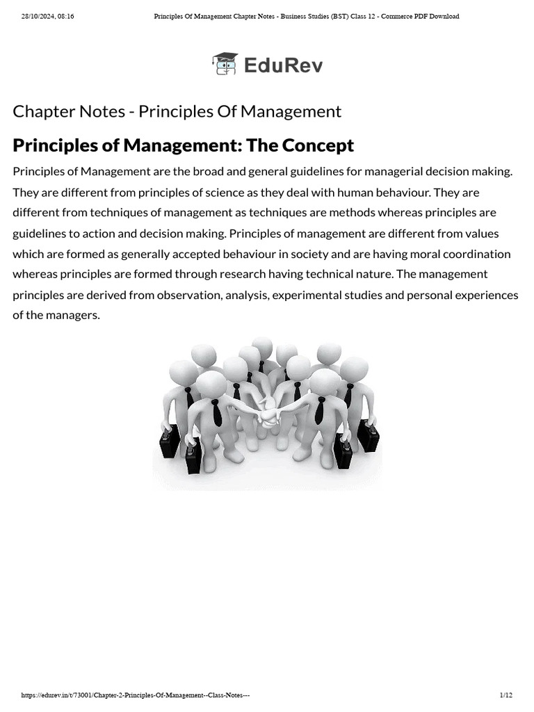Principles of Management Chapter Notes - Business Studies (BST) Class ...
