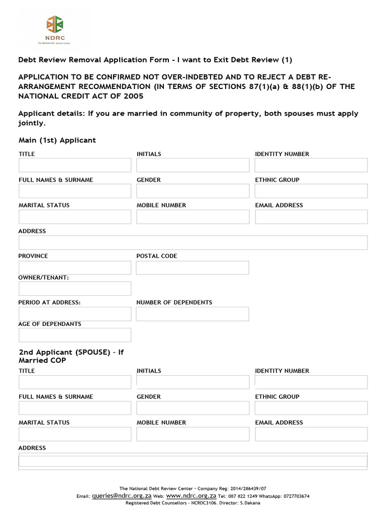 Debt Review Removal Application Form I Want To Exit Debt Review 2022 ...
