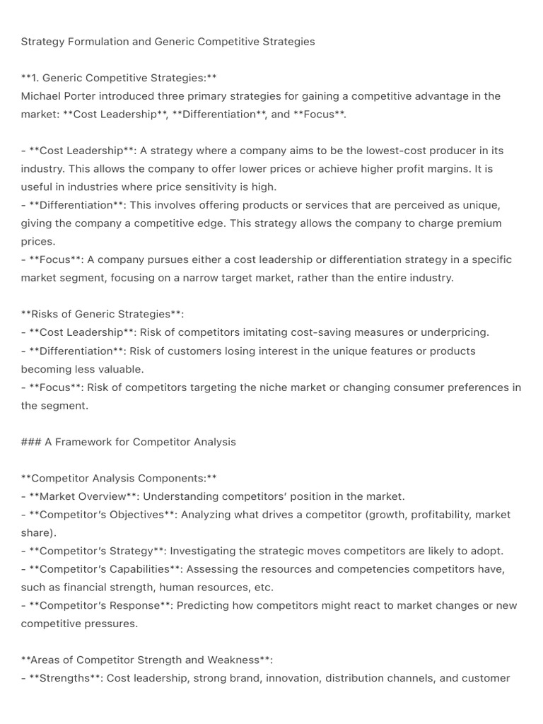 Strategy Formulation and Generic Competitive Strategies | PDF ...