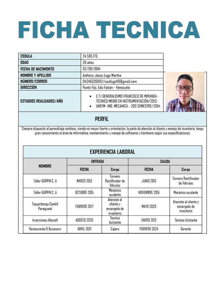 CV Anthony Lugo | PDF | Informática