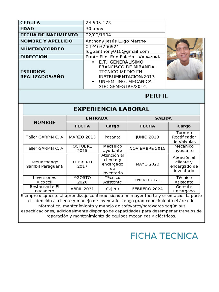 Ficha de Anthony | PDF | Informática