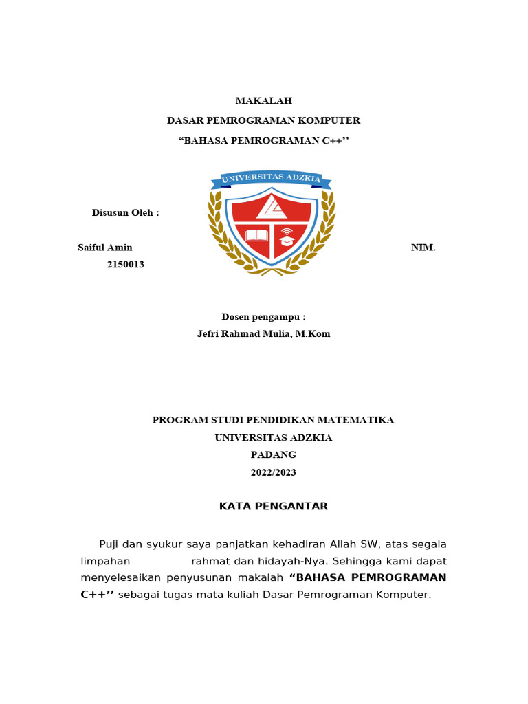 Bahasa Pemrograman Komputer | PDF