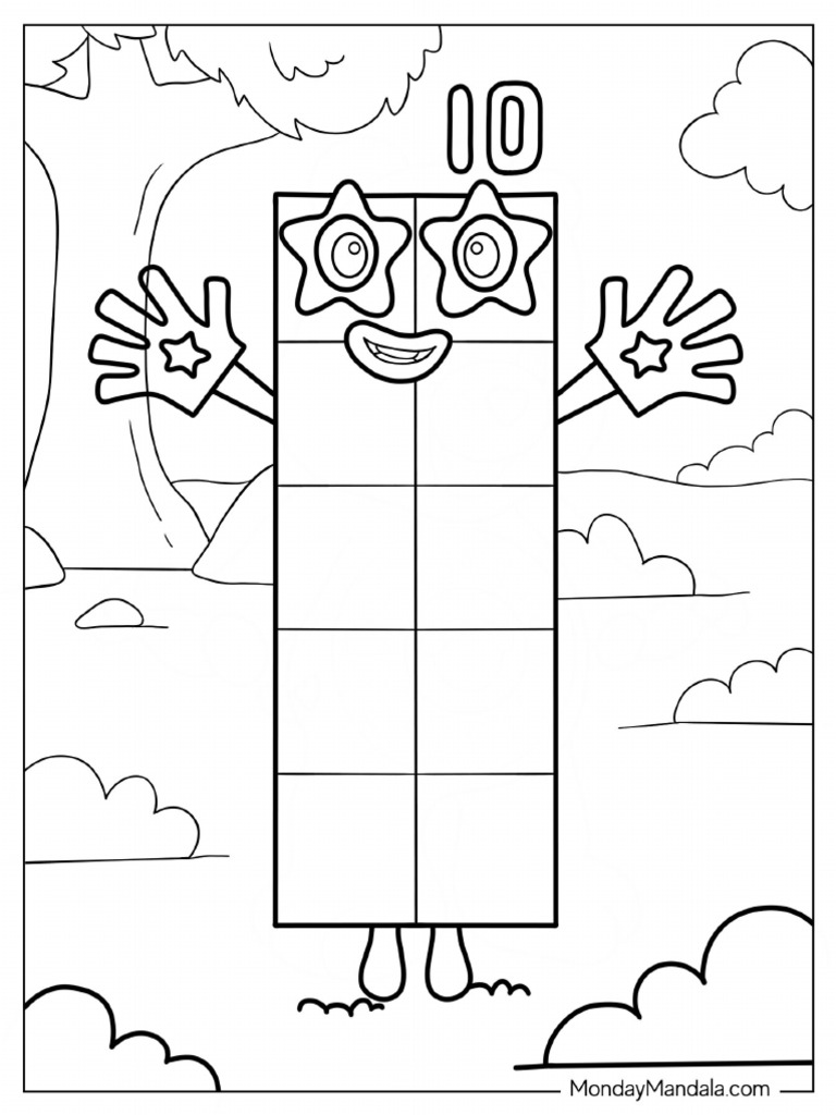 Numberblocks 10 Wearing Gloves Coloring Sheet | PDF