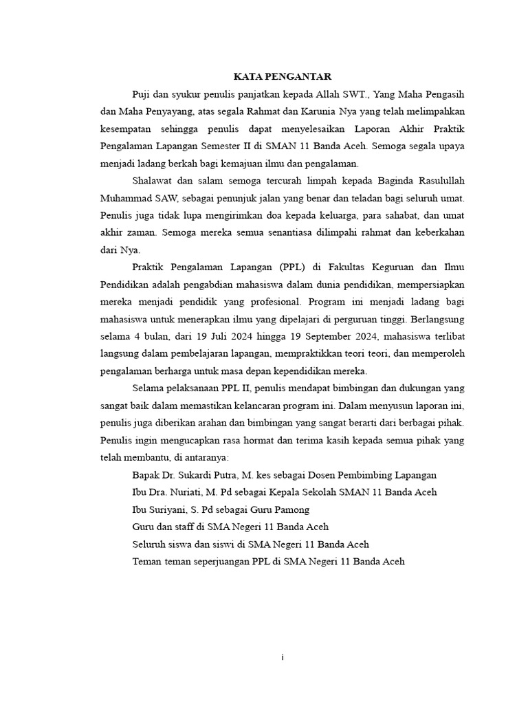 KATA PENGANTAR DAN DAFTAR ISI LAPORAN PPL II-M Zaky | PDF