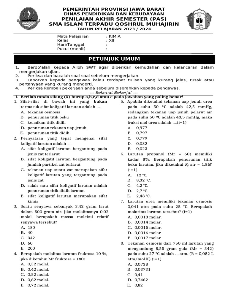 Soal Pas Smait QM Kelas Xii | PDF
