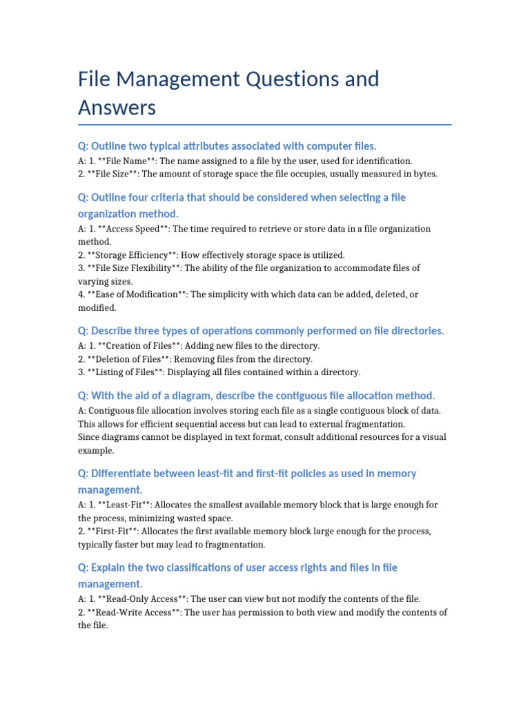 File Management Questions and Answers | PDF | Computer File | Computer Data Storage