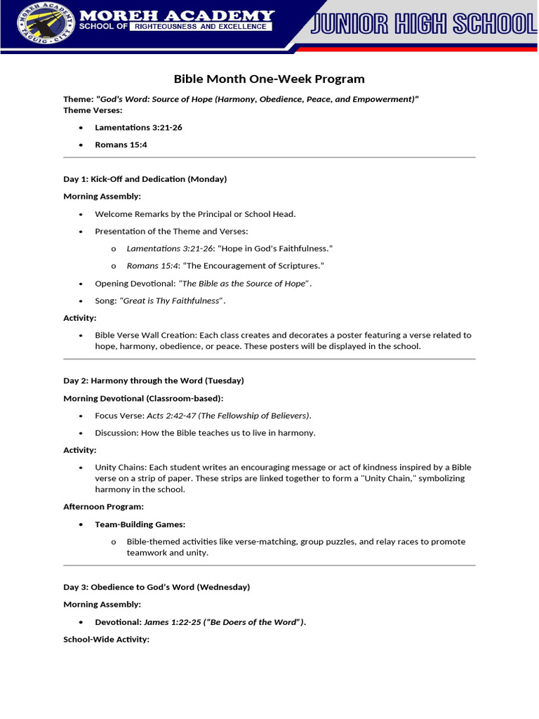Bible Month Program Proposal | PDF | Bible