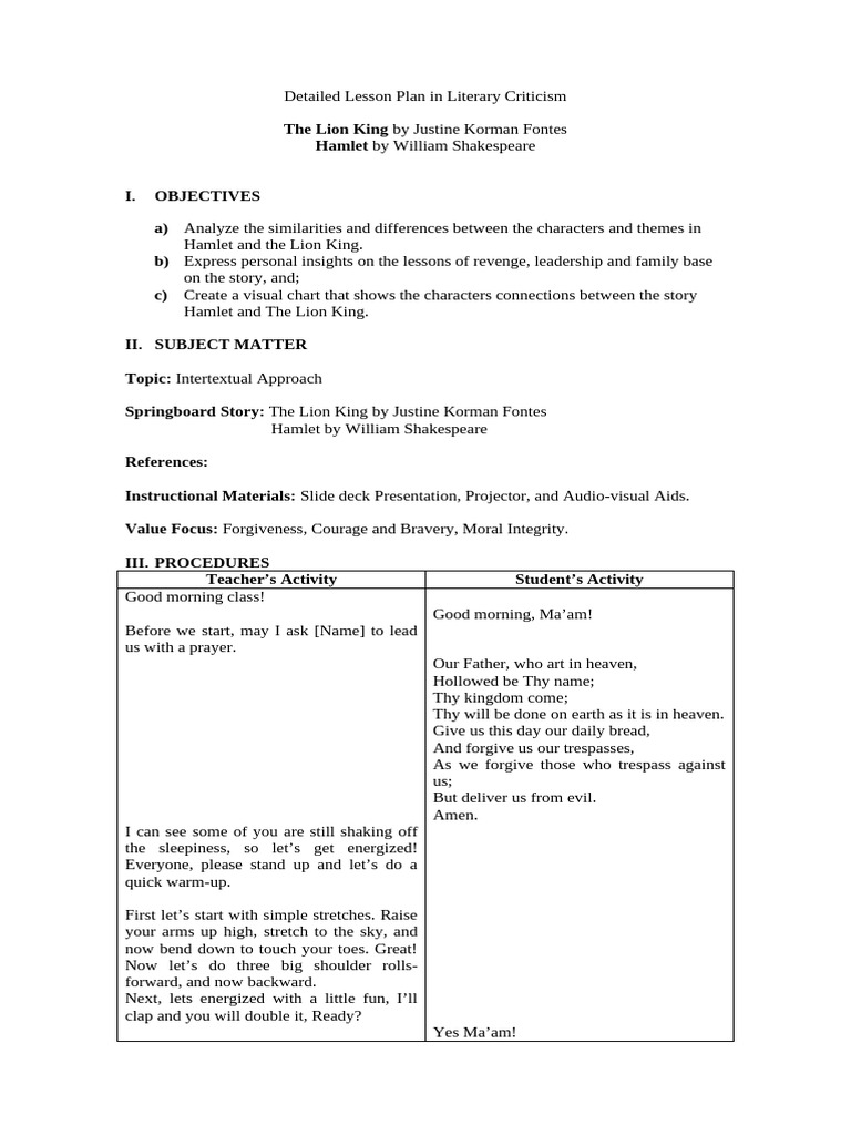 Detailed Lesson Plan in Literary Criticism | PDF | Hamlet