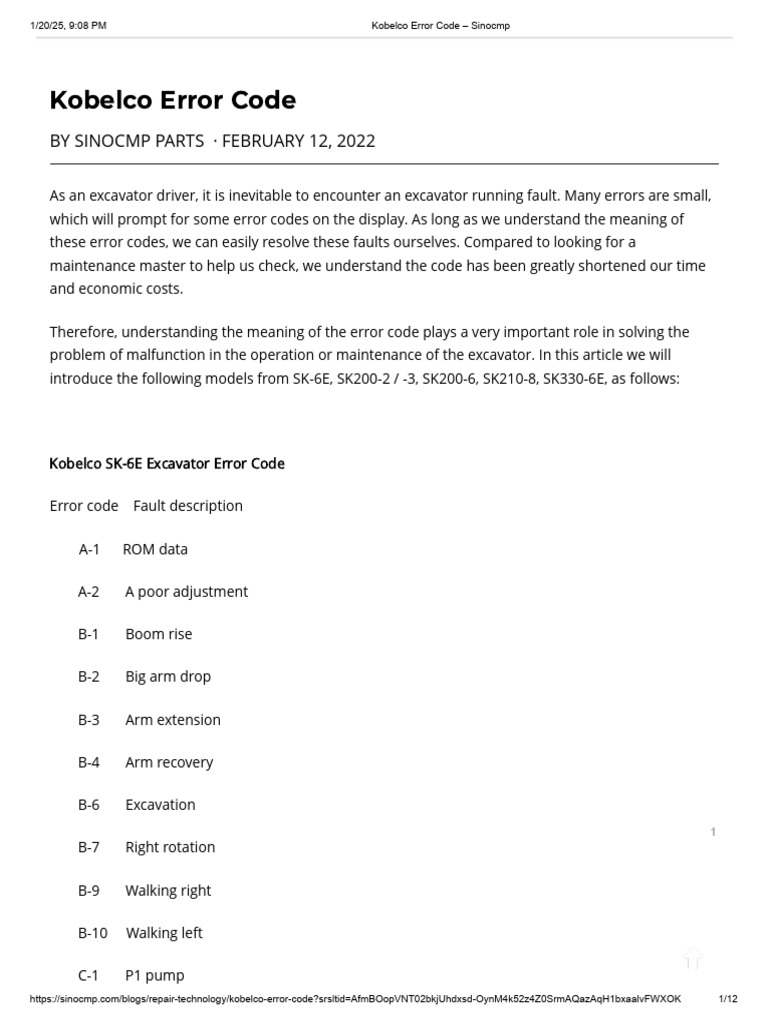 Kobelco Excavator Error Codes Guide | PDF | Relay | Sensor