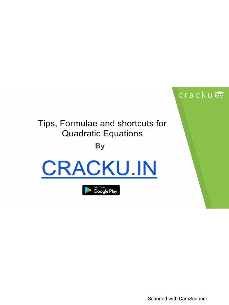 Quadratic Equations Formulas For CAT Cracku PDF | PDF