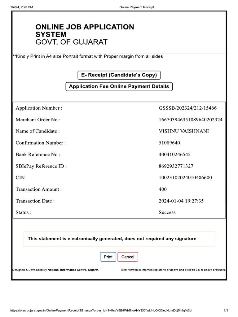 Fee Receipt | PDF