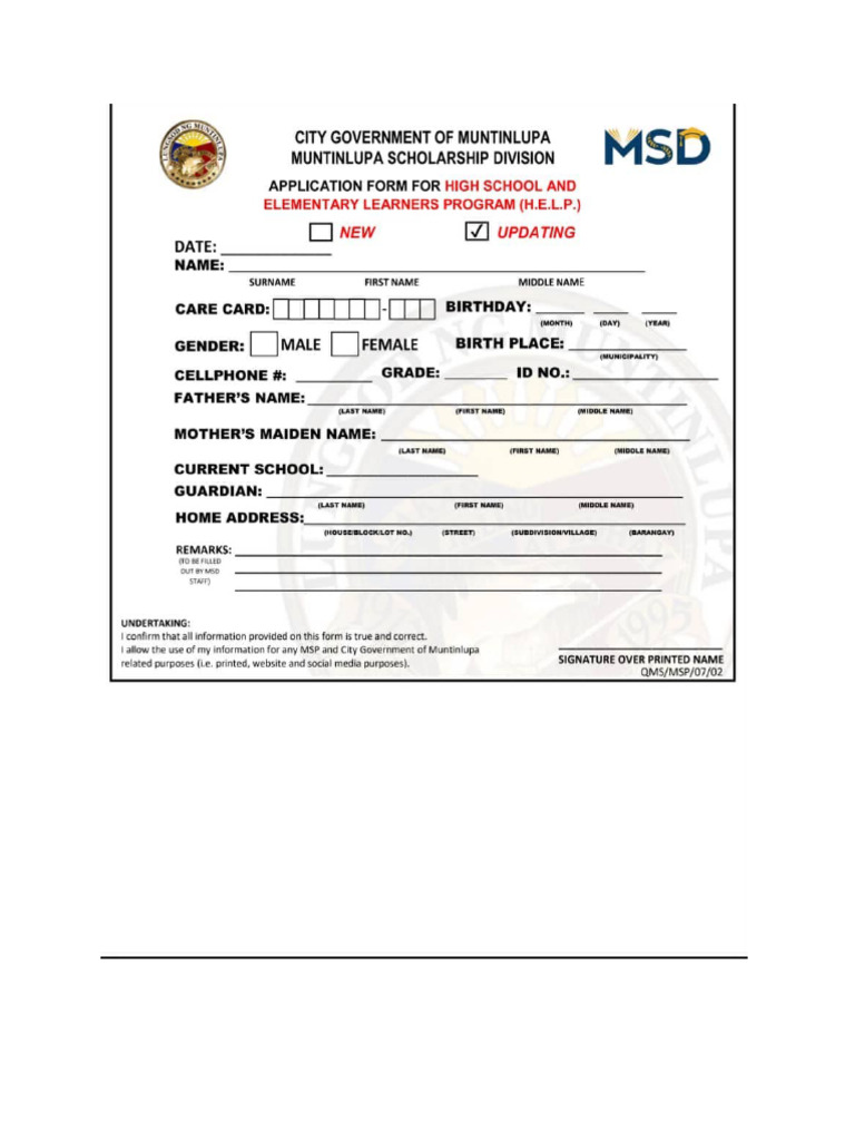 DSWD Scholar Form | PDF