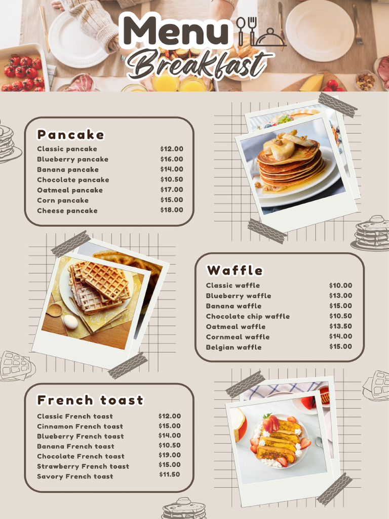 Beige and Cream Simple Breakfast Menu | PDF