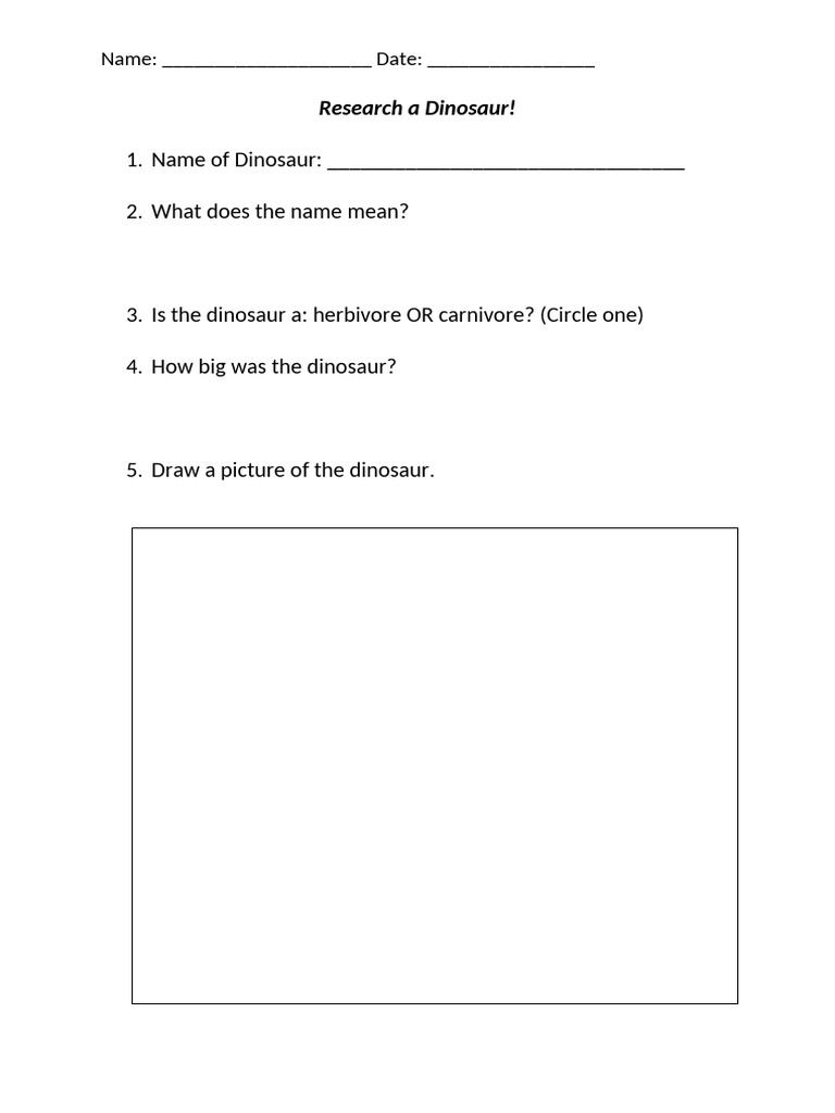 Dinosaur Research Worksheet | PDF
