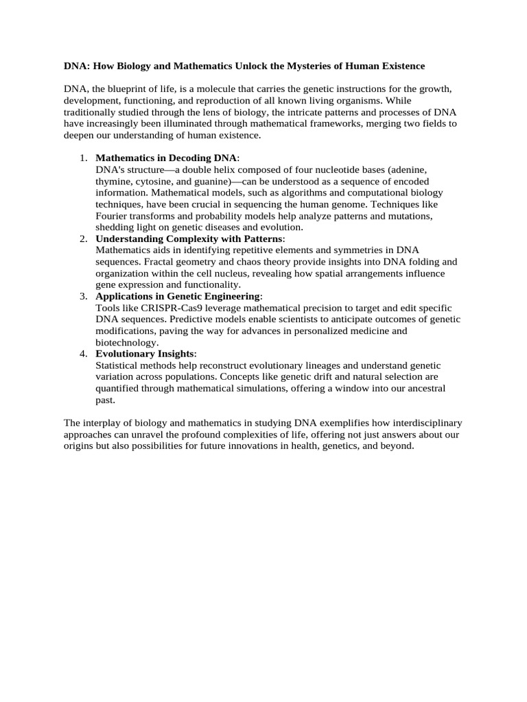 DNA - How Biology and Mathematics Unlock the Mysteries of Human ...