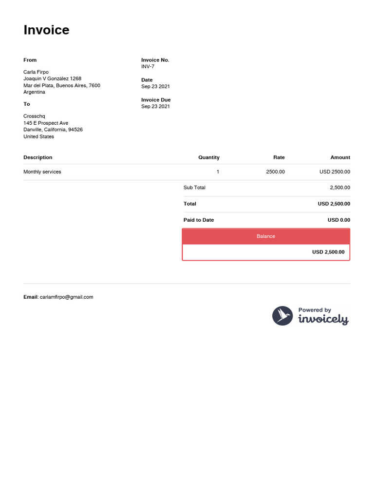 Invoice INV-7 for Monthly Services | PDF