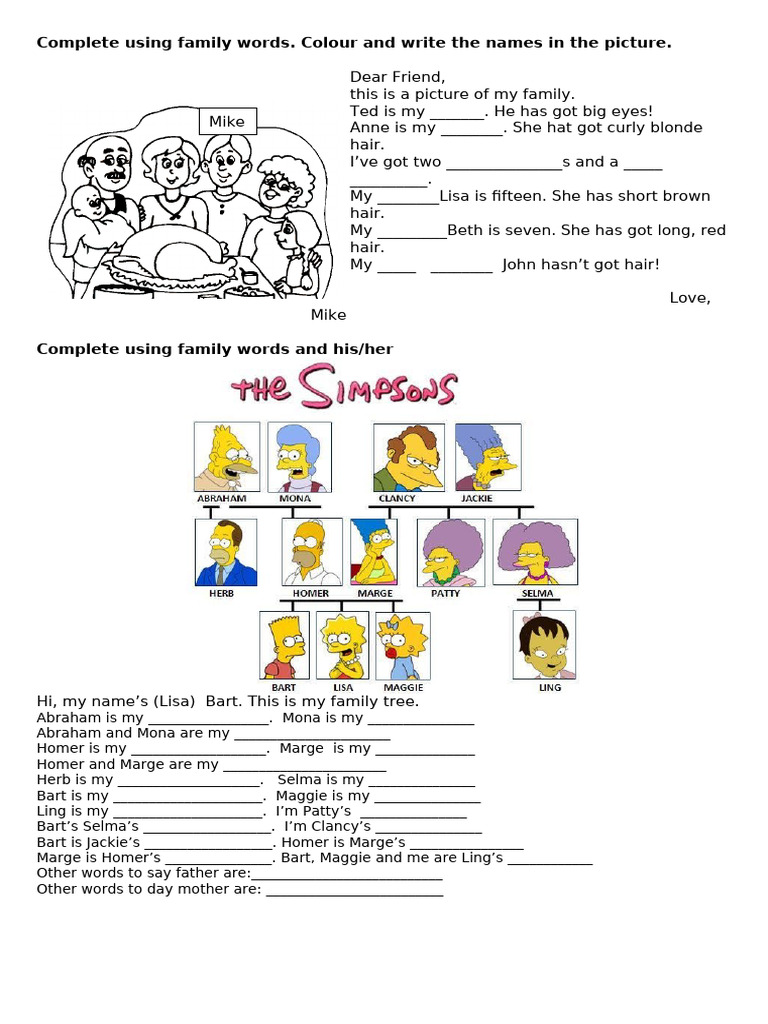 Family Vocabulary Completion Exercise | PDF