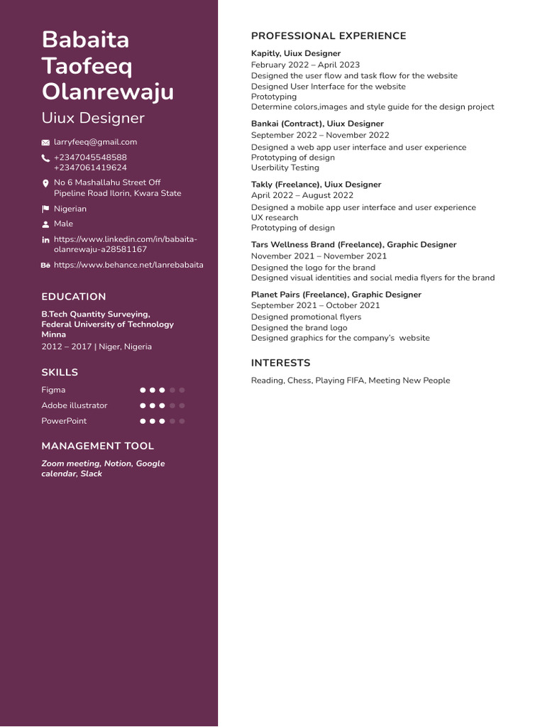 Babaita-Taofeeq-Olanrewaju-UIUX RESUME | PDF