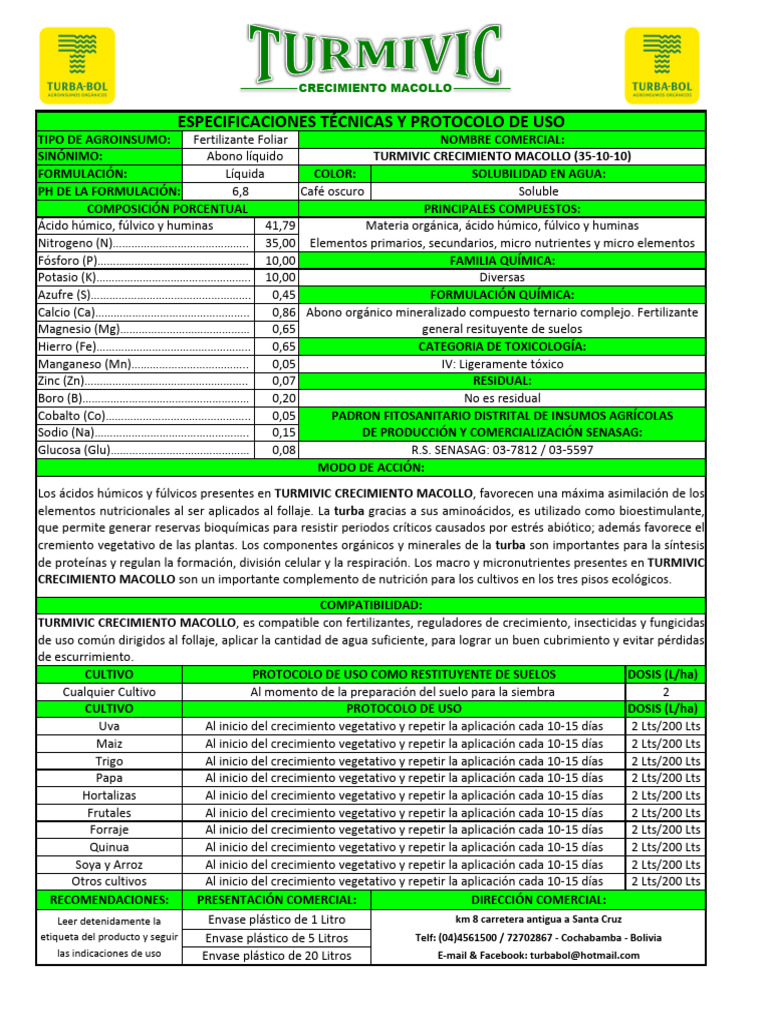 FICHA TÉCNICA CRECIMIENTO (Cultivos intensivos) | PDF | Fertilizante | Química