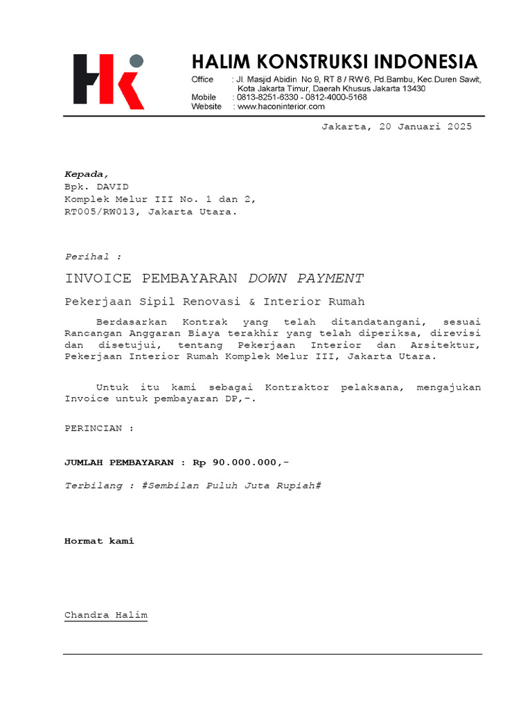 Invoice DP Renovasi Rumah Jakarta | PDF