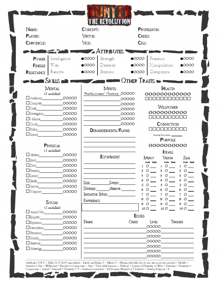 nWoD Hunter: The Revolution 1-Page Sheet (Final) | PDF | Sports ...