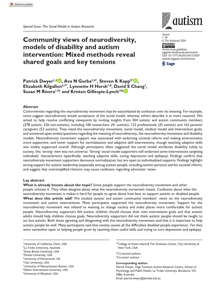 Dwyer Et Al 2024 Community Views of Neurodiversity Models of Disability ...