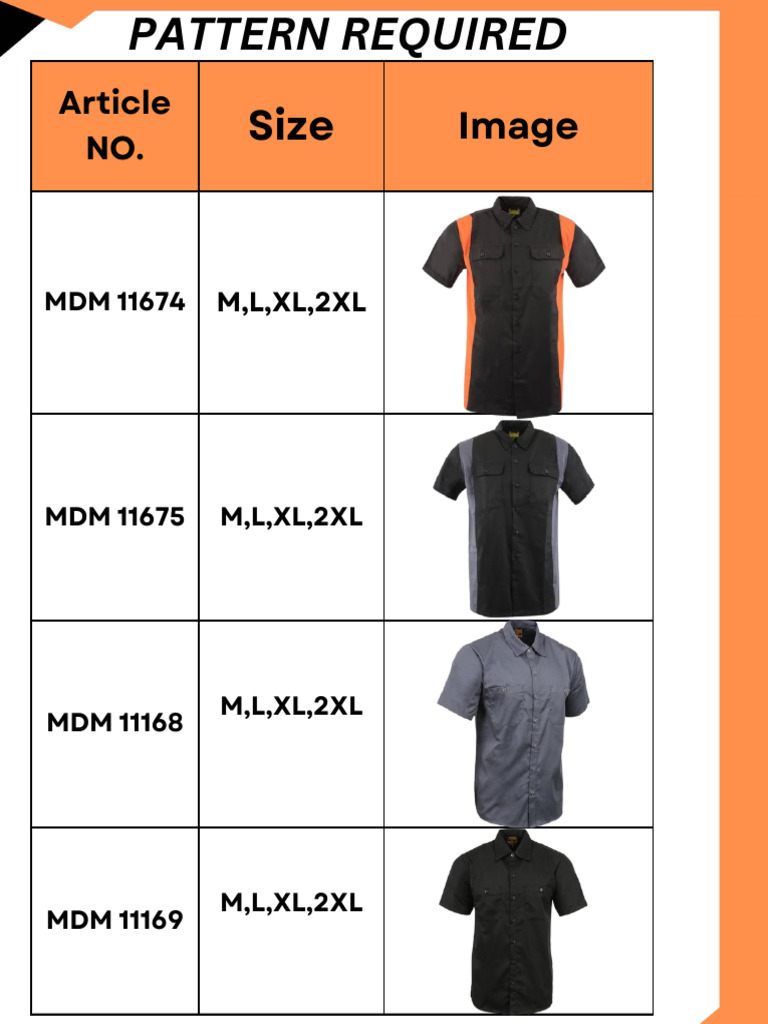 MDM Clothing Sizes and Patterns List | PDF
