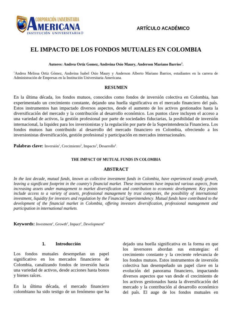 Impacto de Fondos Mutuales en Colombia | PDF | Fondo de inversión ...