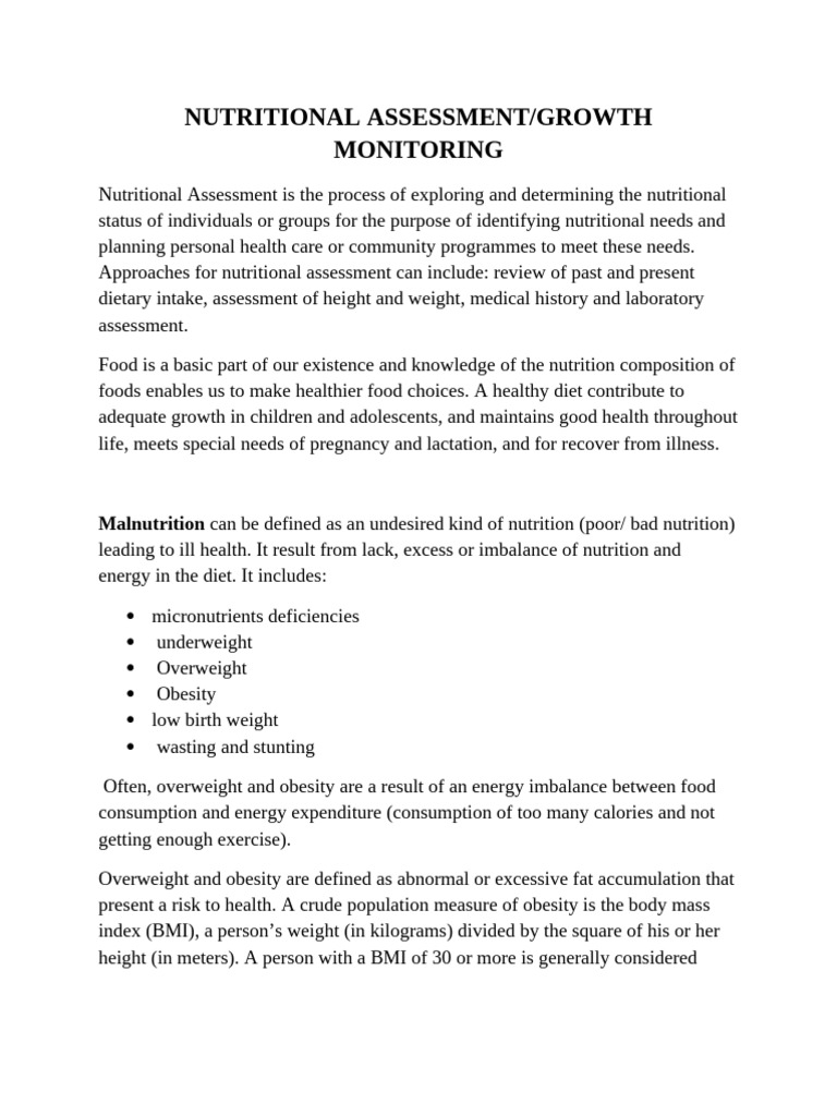 NUTRITIONAL ASSESSMENT | PDF | Obesity | Body Mass Index