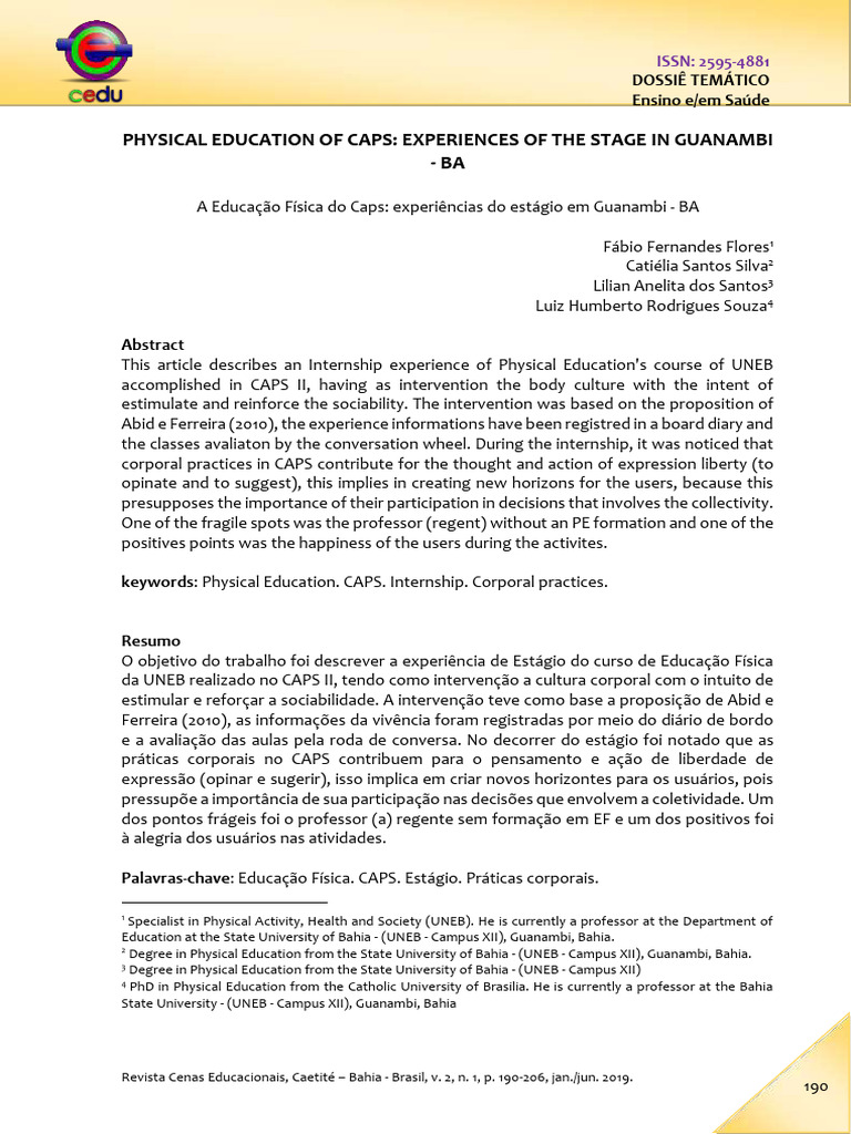 CAPS Physical Education Internship Insights | PDF | Mental Disorder ...