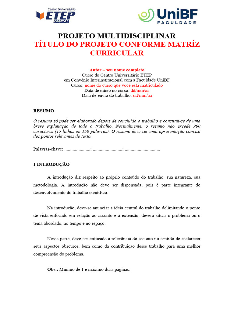 Modelo de Projeto Multidisciplinar | PDF