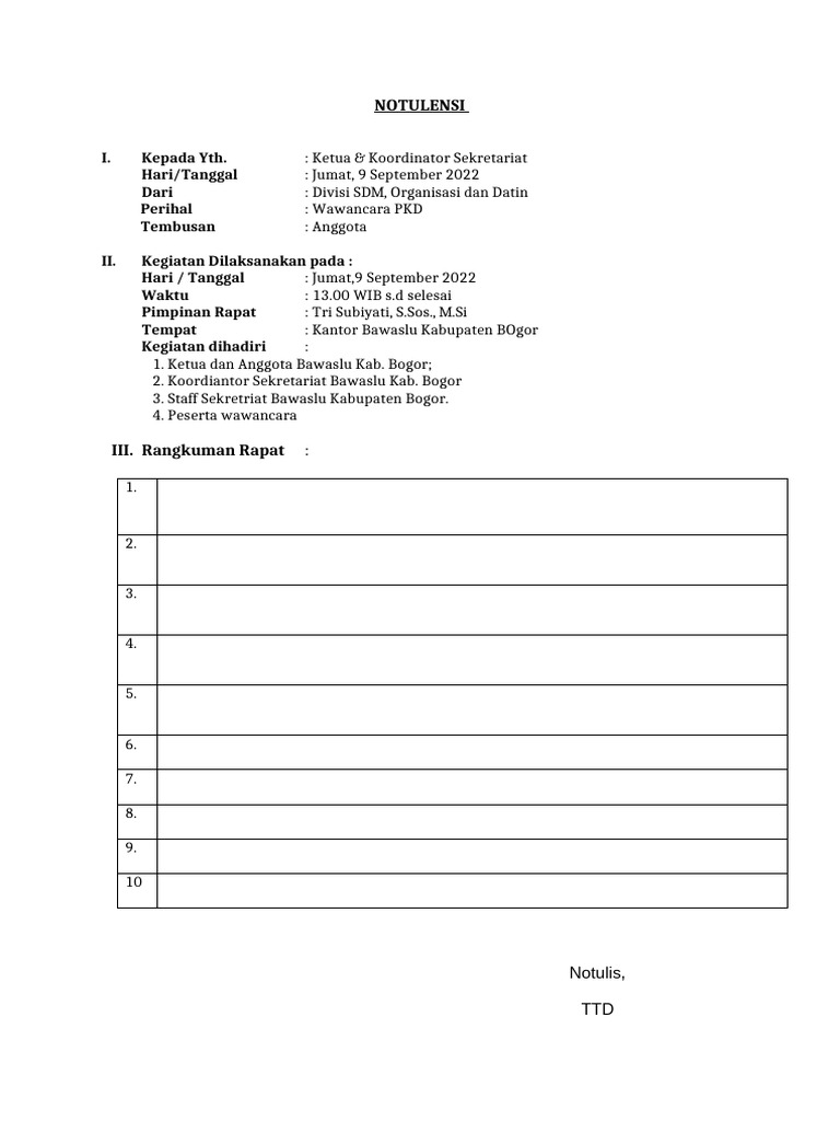 Notulensi Wawancara | PDF