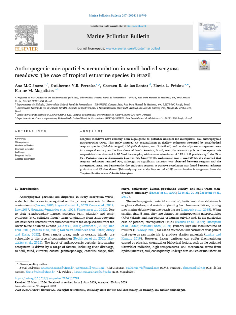 Microplastic Accumulation in Seagrass | PDF | Physical Geography ...
