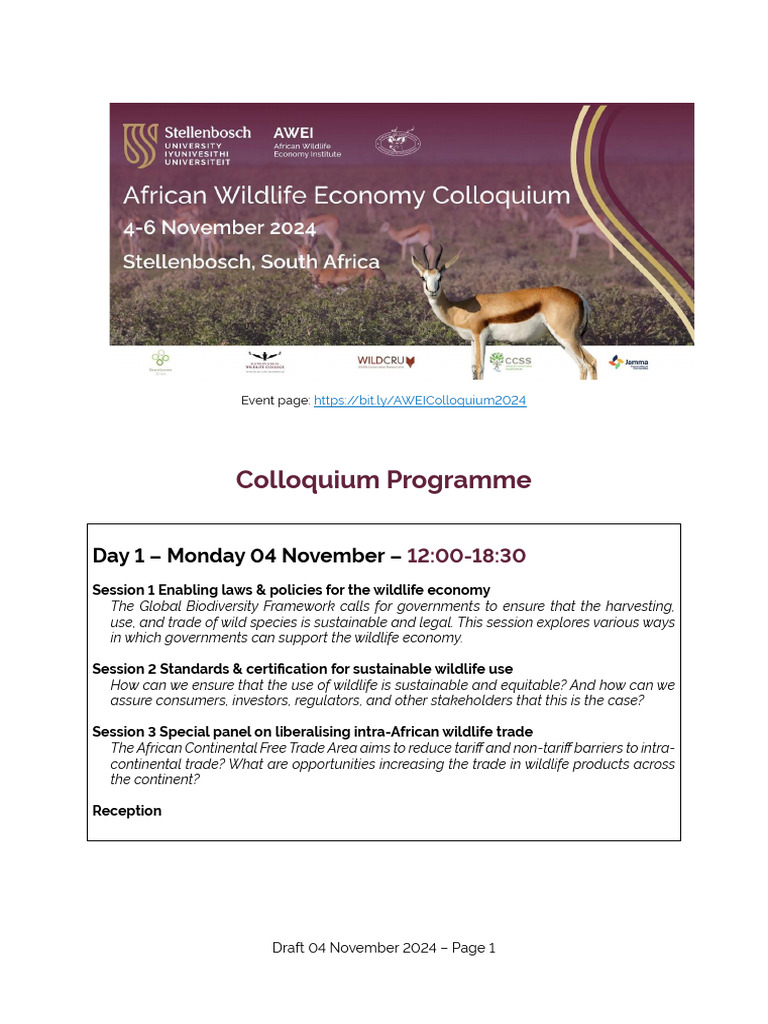 Awei Colloquium Programme | PDF | Sustainability | Hunting