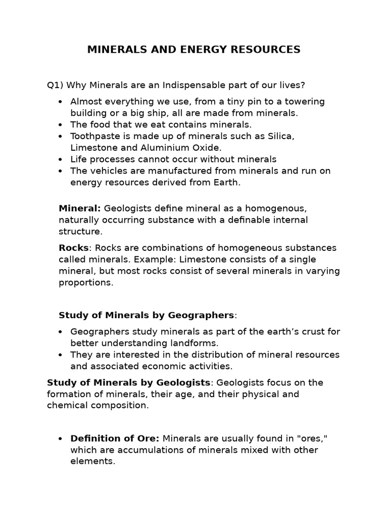 Essential Minerals and Energy Resources | PDF | Minerals | Renewable Energy
