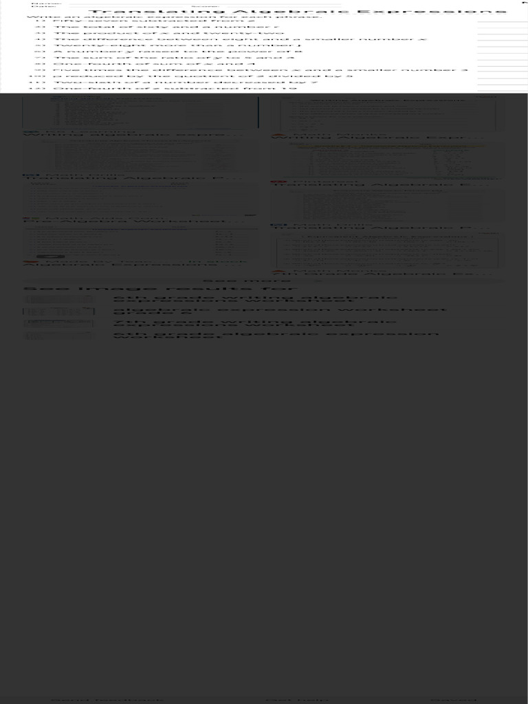 Searchq Write+Algebraic+Expressions+From+Statements+Worksheet&Sca Esv ...