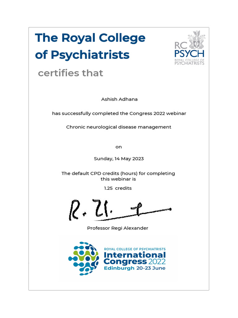 Certificate For Chronic Neurological Disease Management | PDF