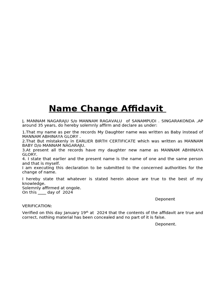Name Change Affidavit for Legal Records | PDF | Expense | Affidavit