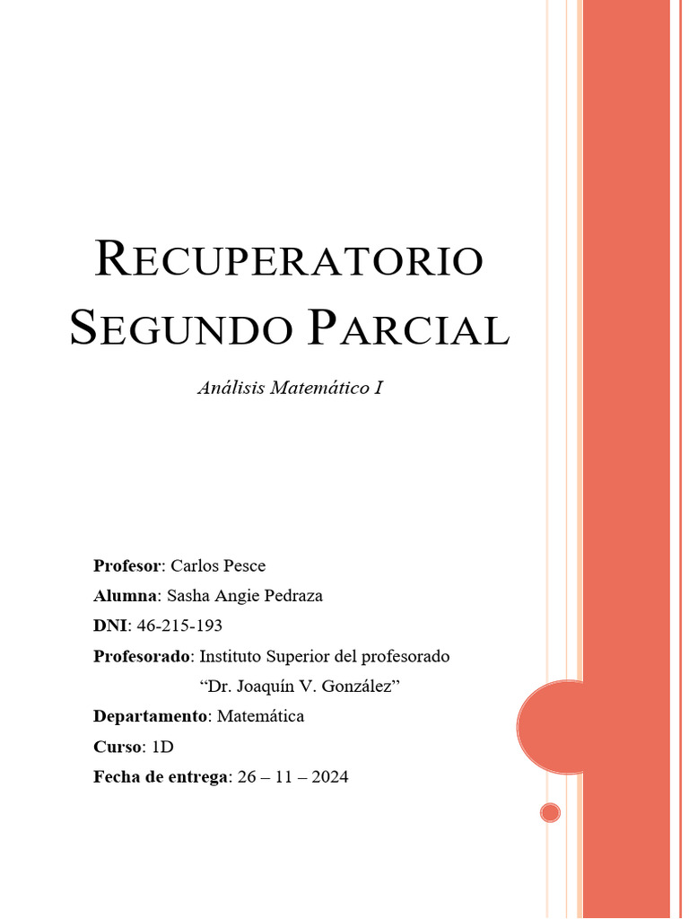 Recuperatorio Análisis Matemático I | PDF | Asíntota | Integral